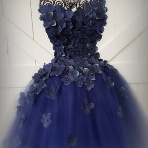 Navy Blue Hydrangea Tulle Dress, Strapless/unique Flower Girl Dress ...