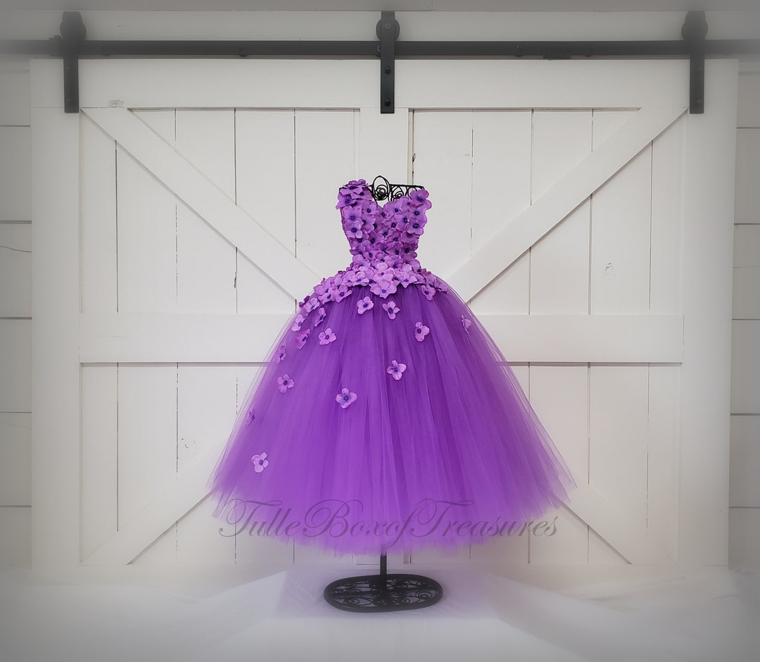 Royal Purple Hydrangea Tulle Dress With One Flower Strap/unique Flower ...