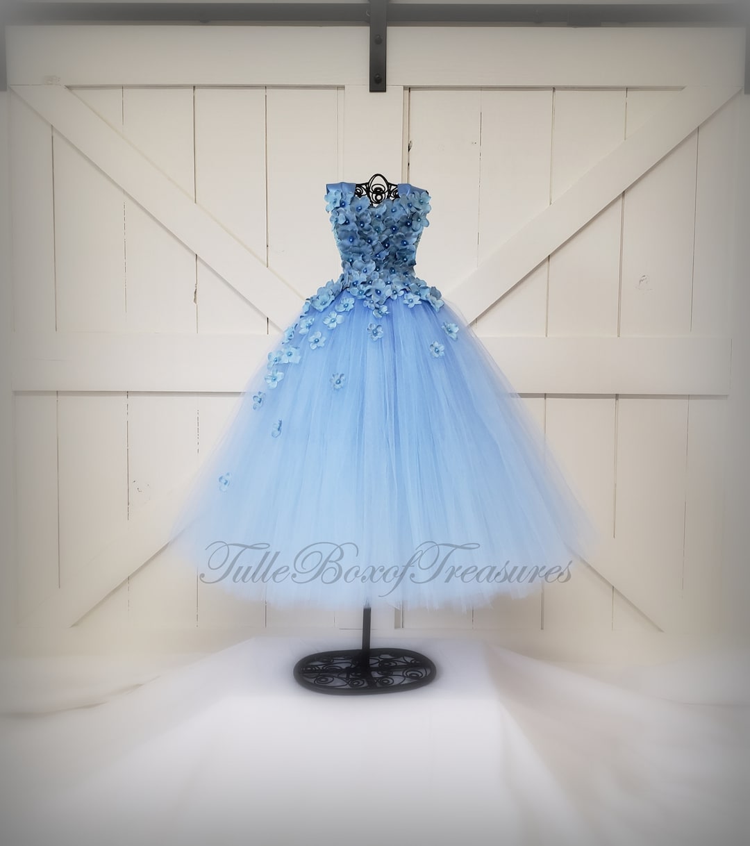 Light Blue/periwinkle Hydrangea Tulle Dress With Ribbon Straps/unique ...
