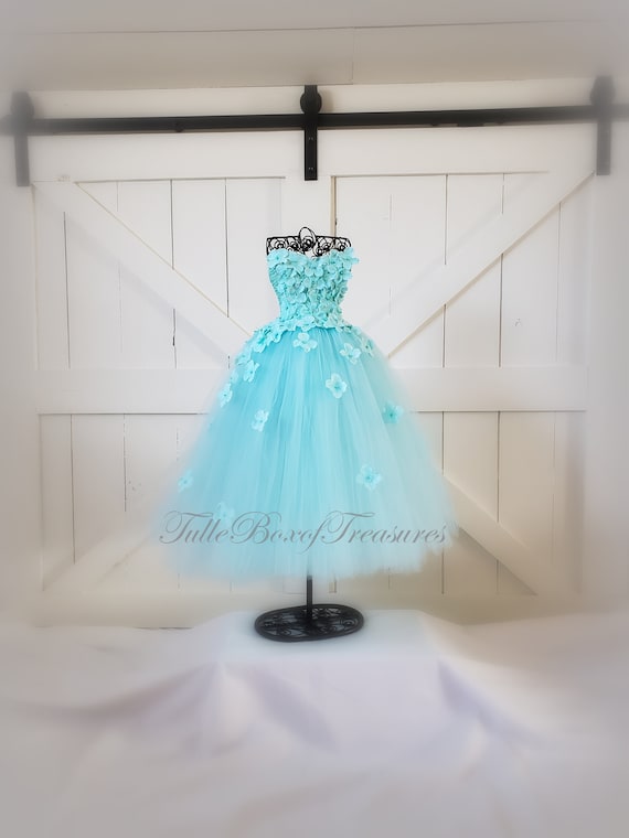 Aqua/Light Blue hydrangea tulle dress Strapless/Flower Girl | Etsy