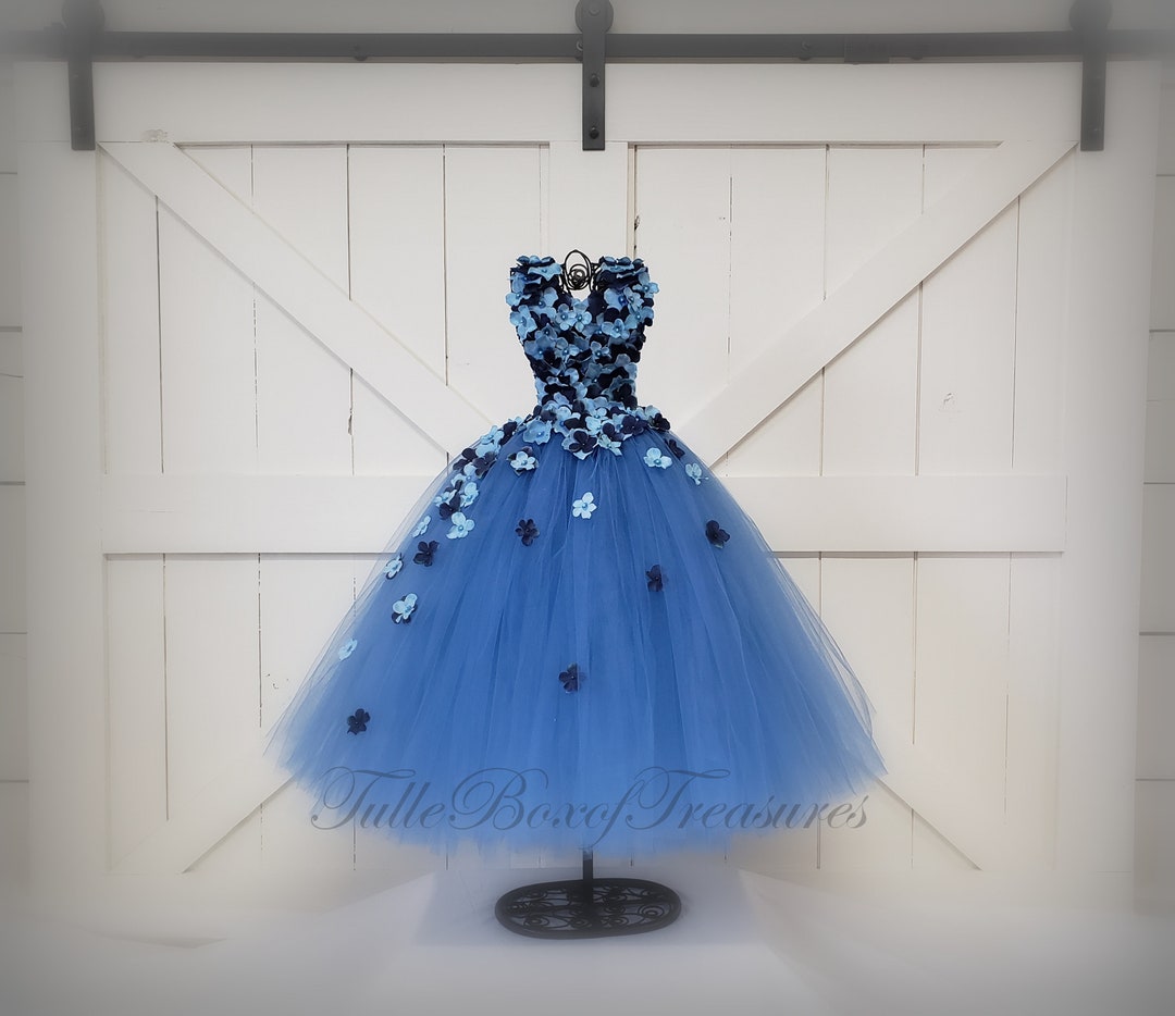 Shades of Blue Hydrangea Tulle Dress With Flower Straps/unique Flower ...