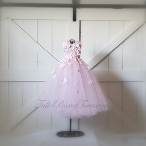 Light Pink Hydrangea Tulle Dress With Ribbon Straps/unique Flower Girl ...