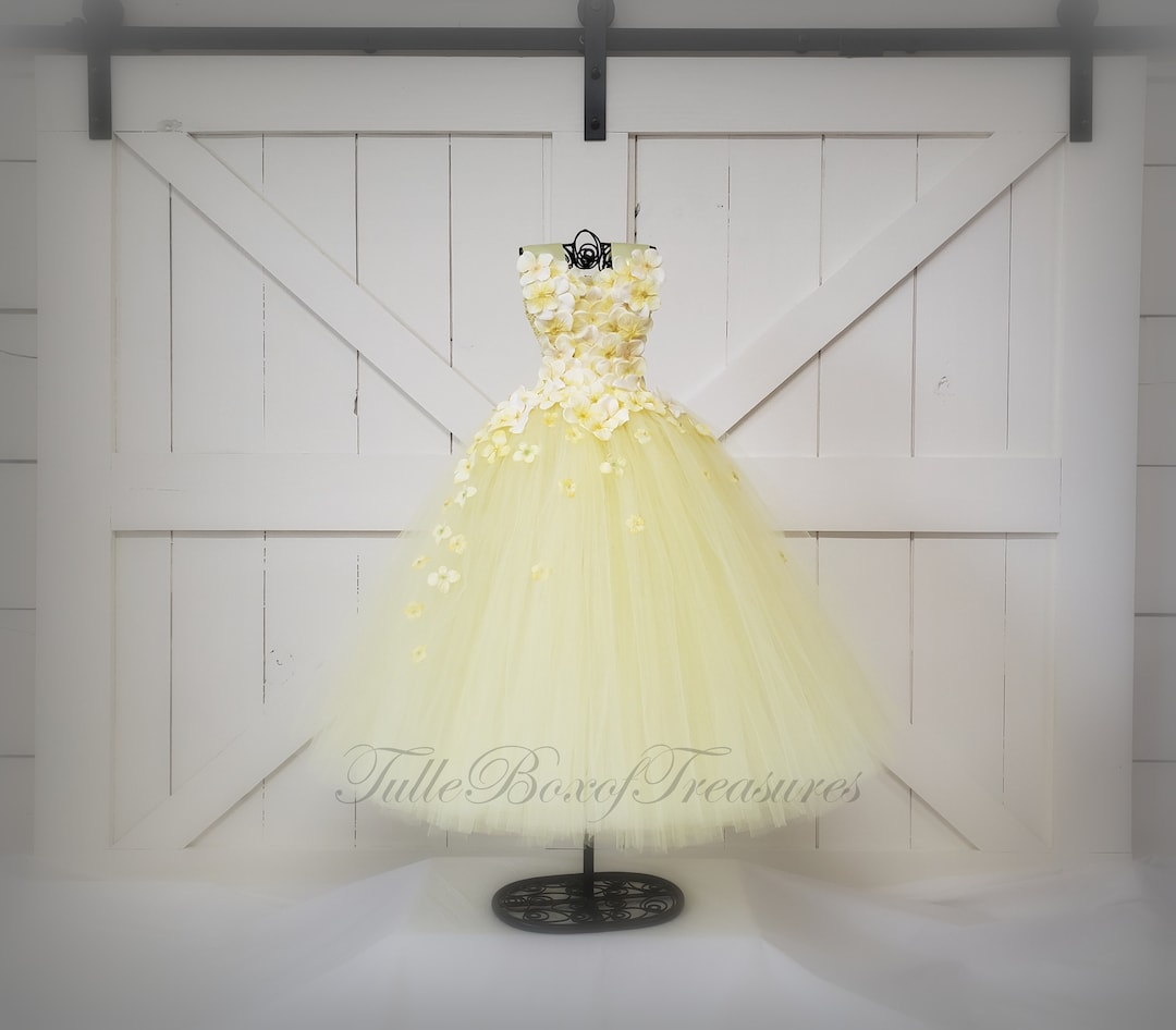 Yellow Hydrangea Tulle Dress With Ribbon Straps/unique Flower Girl ...