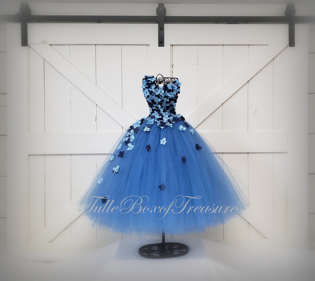 Shades of Blue Hydrangea Tulle Dress With One Flower Strap/unique ...