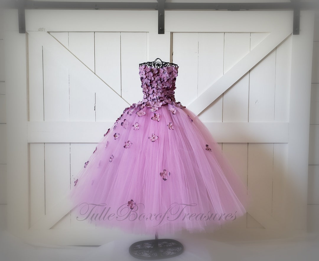Mauve Hydrangea Tulle Dress, Strapless With Charcoal Undertones/unique ...