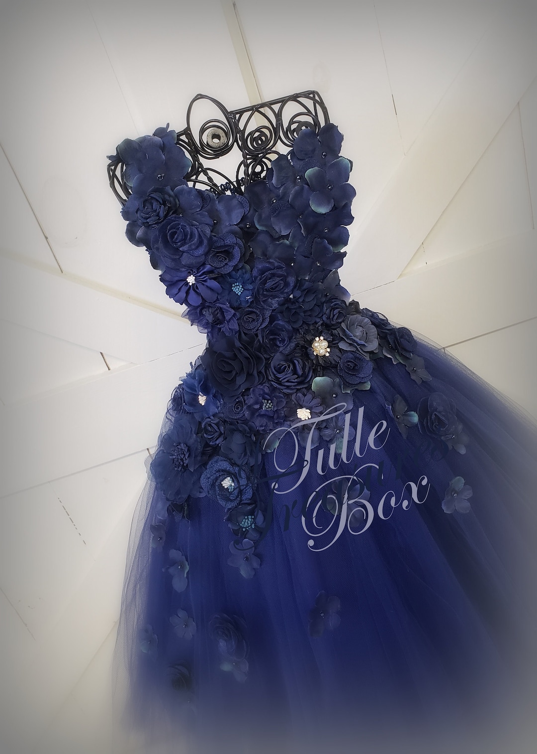 Elegant Navy One Flower Petal Strap Flower Girl Dress to Match Your ...