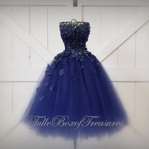 Navy Blue Hydrangea Tulle Dress, Strapless/unique Flower Girl Dress ...