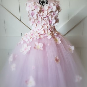 Light Pink Hydrangea Tulle Dress With Ribbon Straps/unique Flower Girl ...