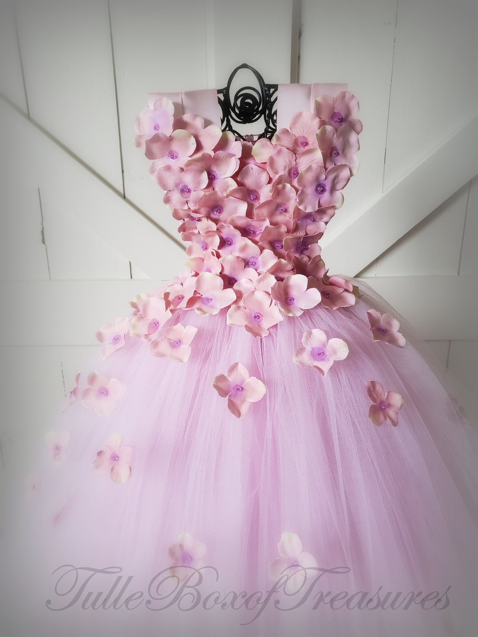 Shades of Pink Hydrangea Tulle Dress With Ribbon Straps/flower - Etsy