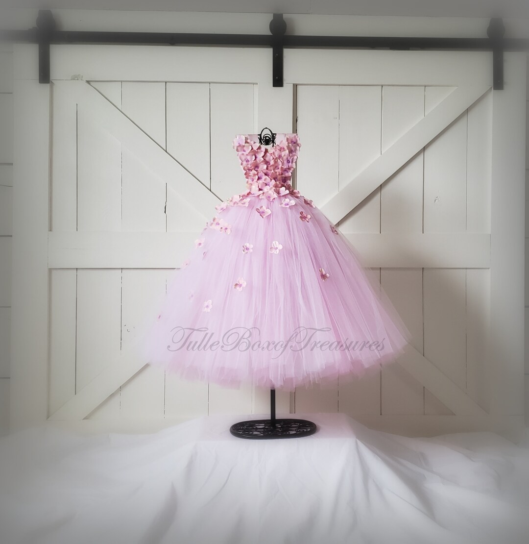 Shades of Pink Hydrangea Tulle Dress With Ribbon Straps/unique Flower ...