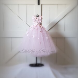 Light Pink Hydrangea Tulle Dress With Ribbon Straps/unique Flower Girl ...