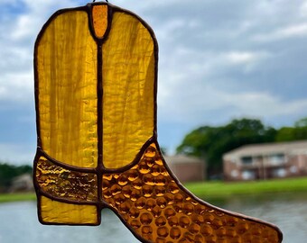 Custom Handmade Cowboy Boot Western Stained Glass Art Decor Unique ...
