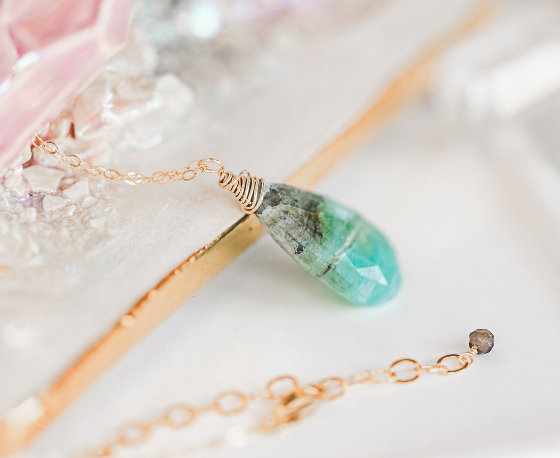 Green Opal Pendant, Large Peruvian Opal Necklace, Wire Wrapped Natural ...