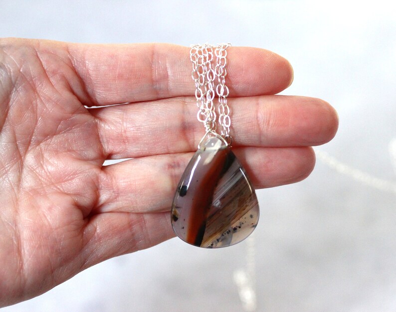Montana Agate Pendant, Natural Stone Statement Necklace, Organic ...