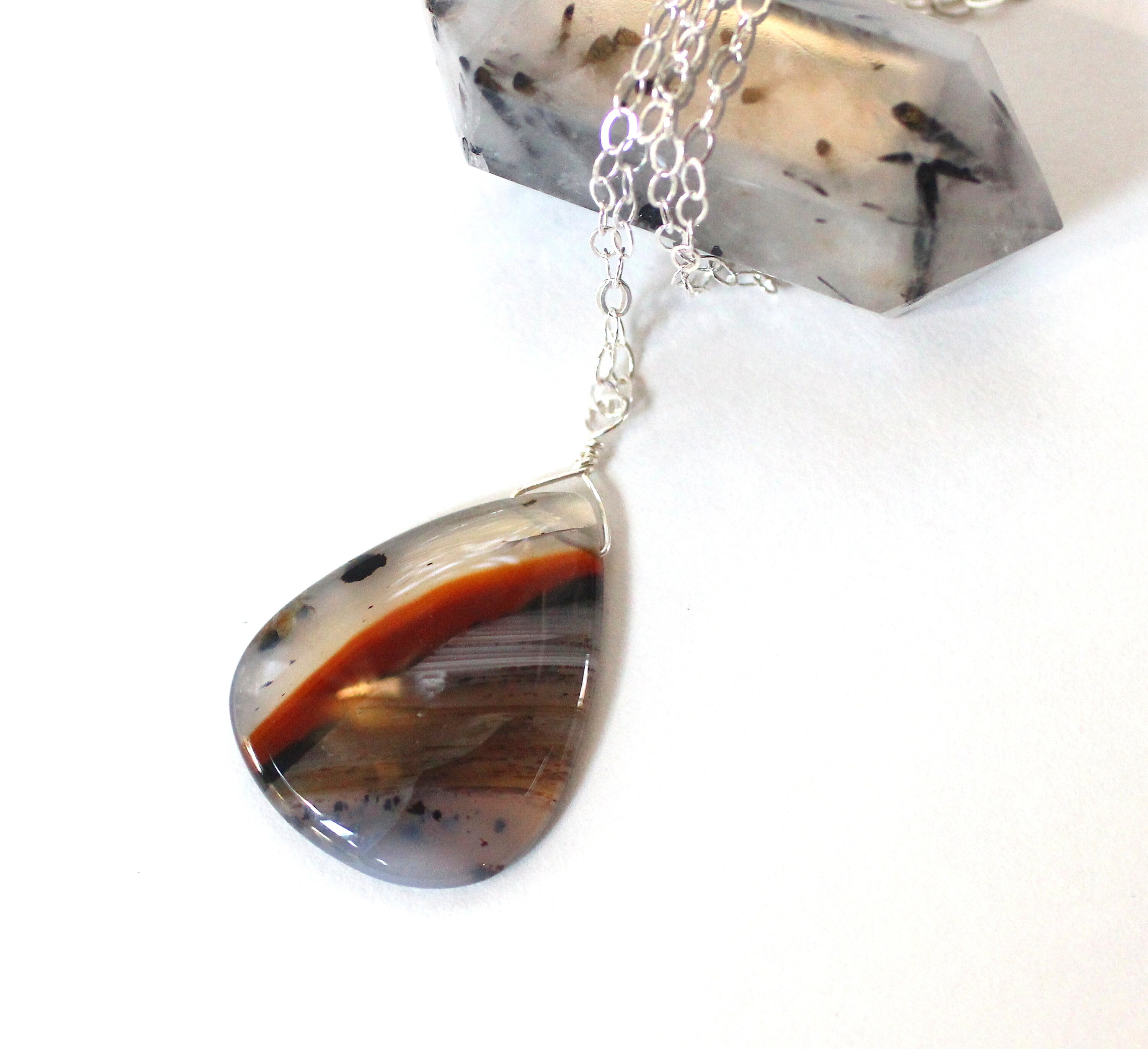 Montana Agate Pendant, Natural Stone Statement Necklace, Organic ...