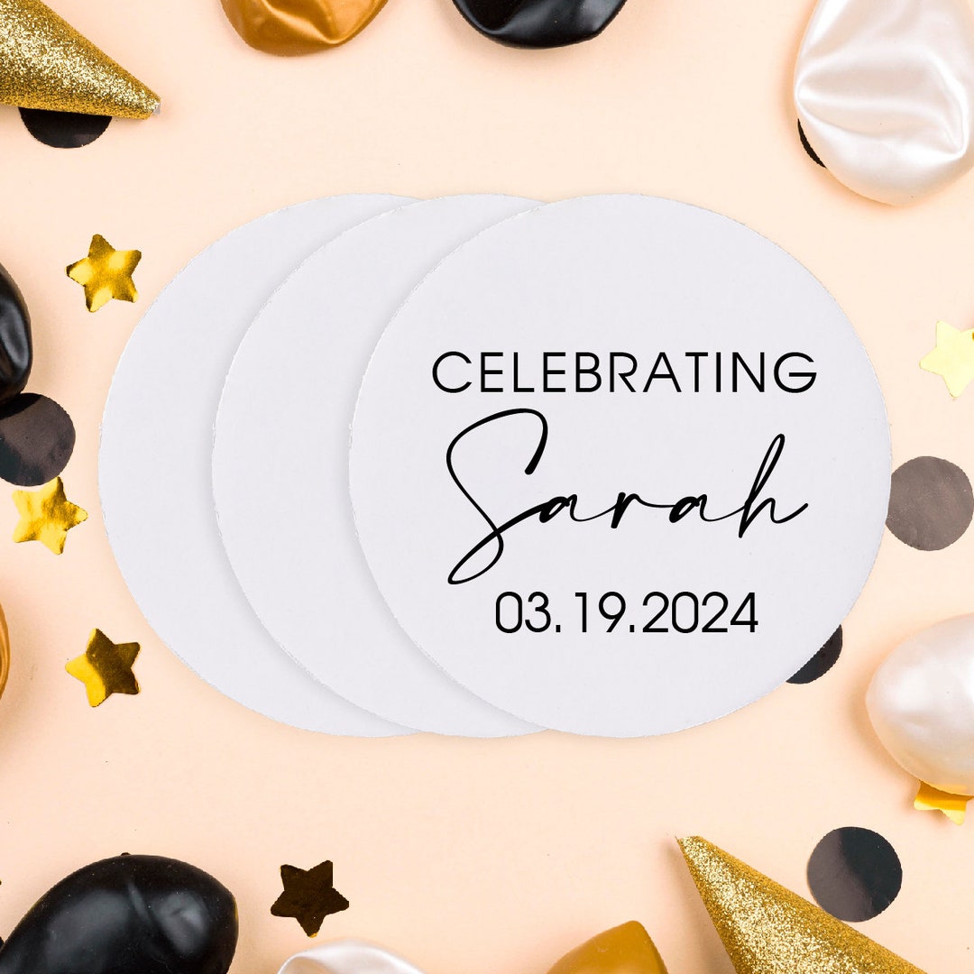 Custom Birthday Coasters, Personalized Table Decor, Elegant Party Favor ...