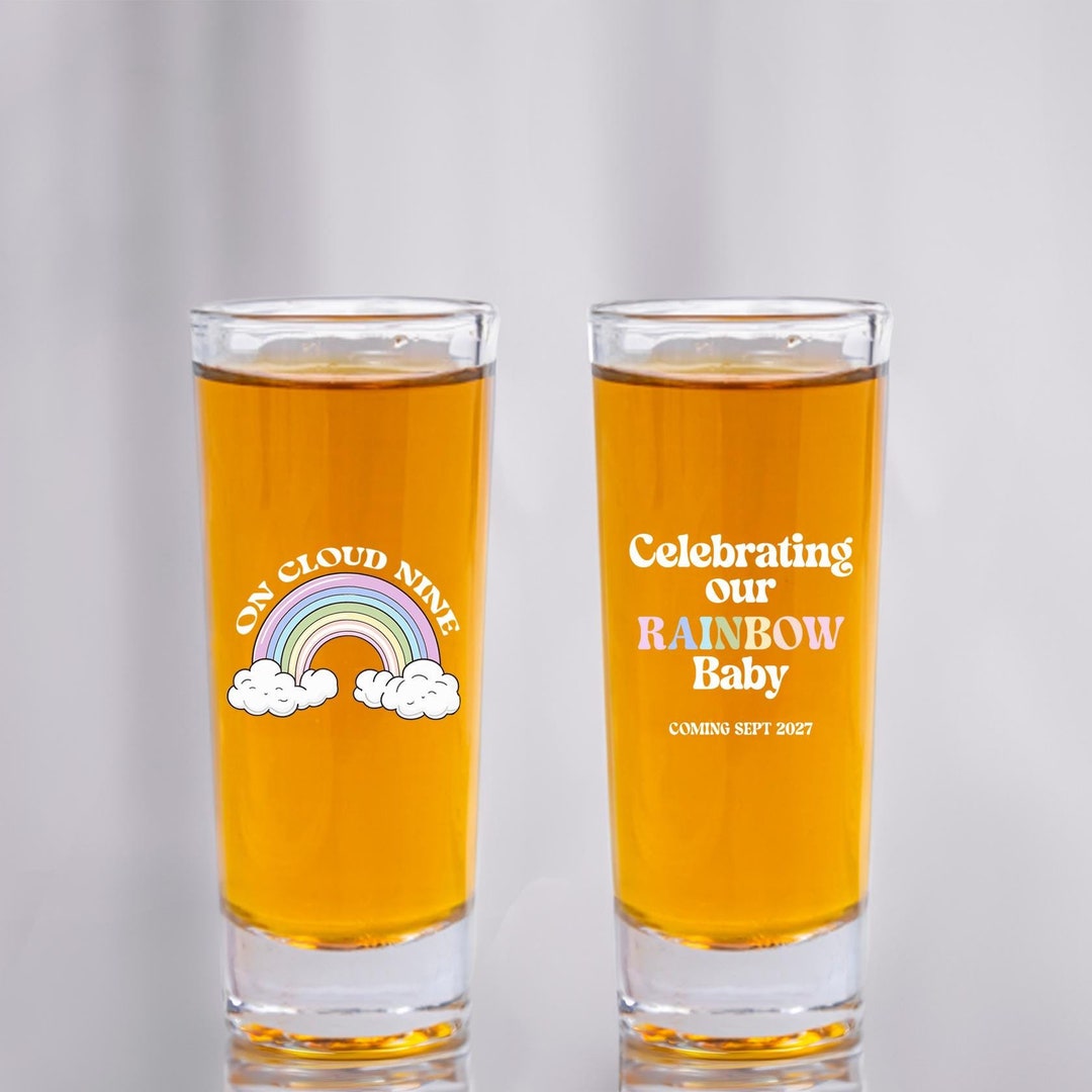 On Cloud Nine Baby Shower Tall Shot Glass, Full Color Baby Shower ...