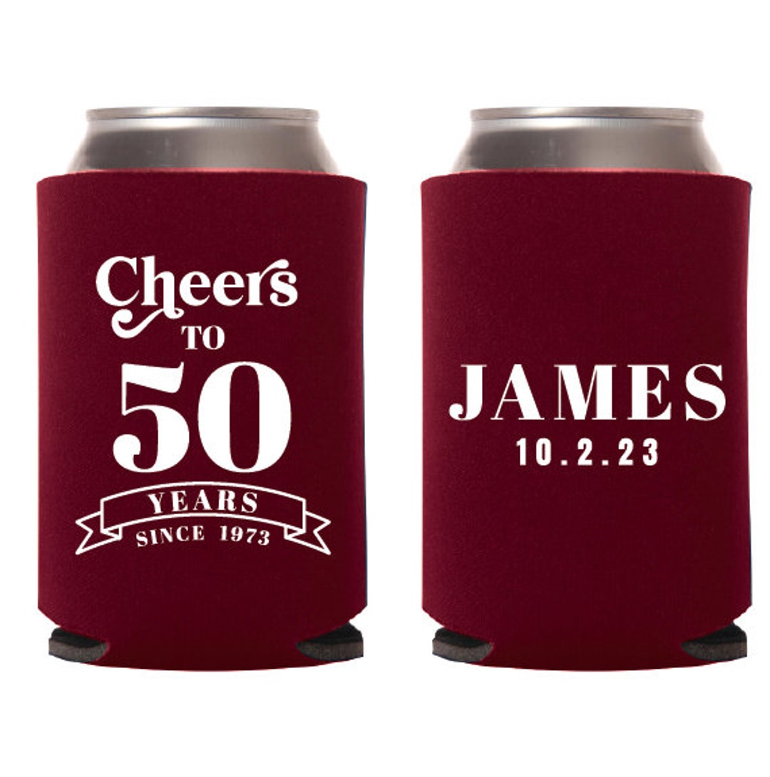Custom Party Beer Hugger Favors, Personalized 50th Birthday Can Cooler ...