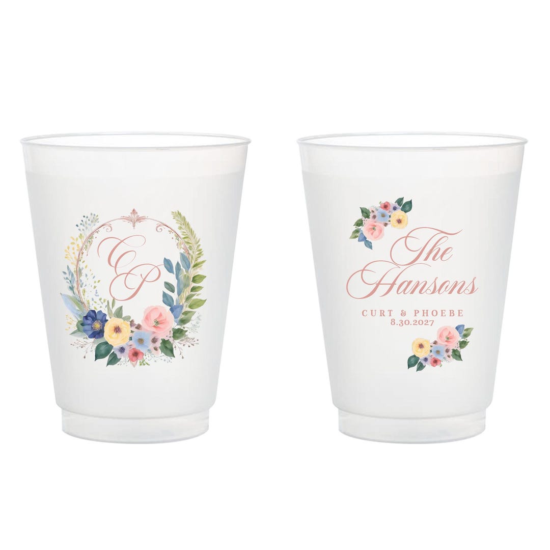 Personalized Wedding Crest Plastic Cups Favors, Full Color Wedding ...