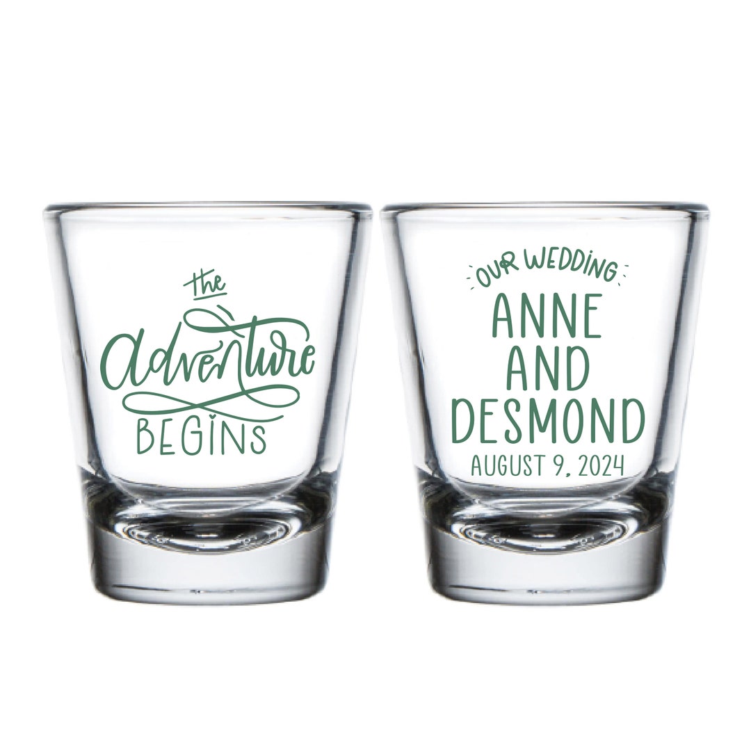 The Adventure Begins Shot Glasses for Weddings, Shot Glass Favors for ...