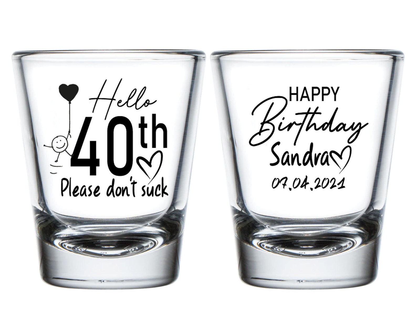 40th Birthday Shot Glasses Customized Birthday Shot Glasses Etsy