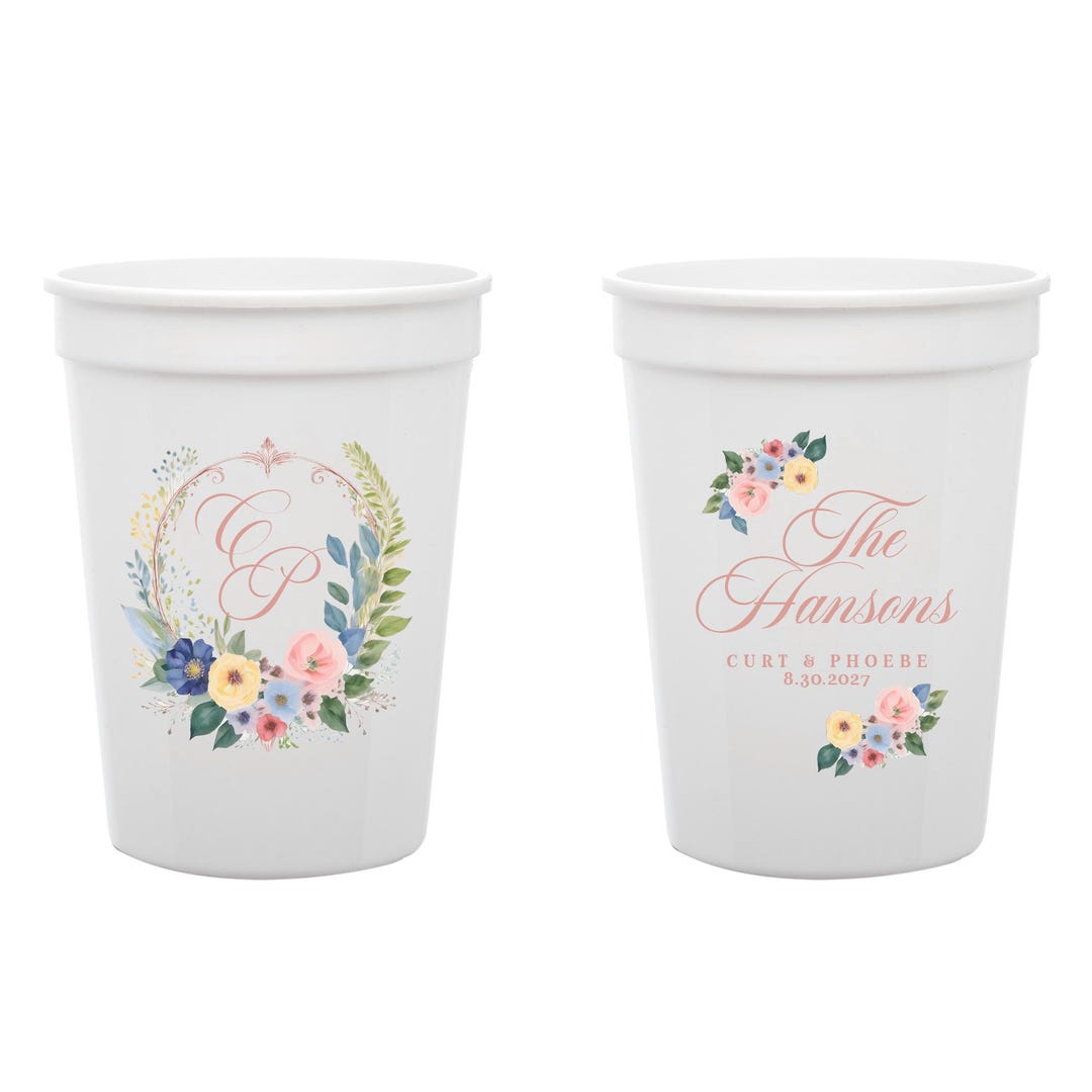 Personalized Wedding Crest Plastic Cups Favors, Full Color Wedding ...