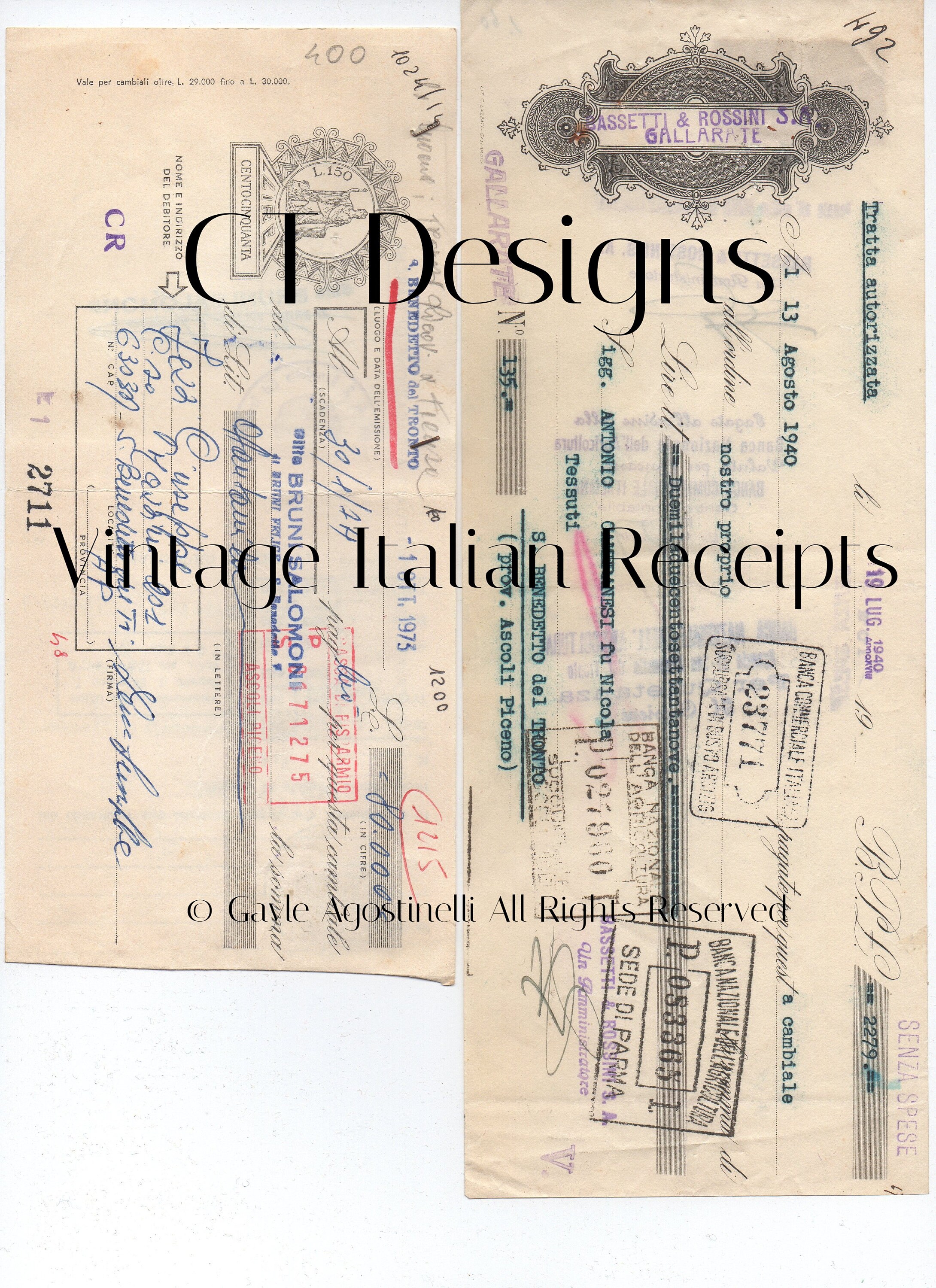 Vintage Italian Receipts Digital Download Vintage - Etsy