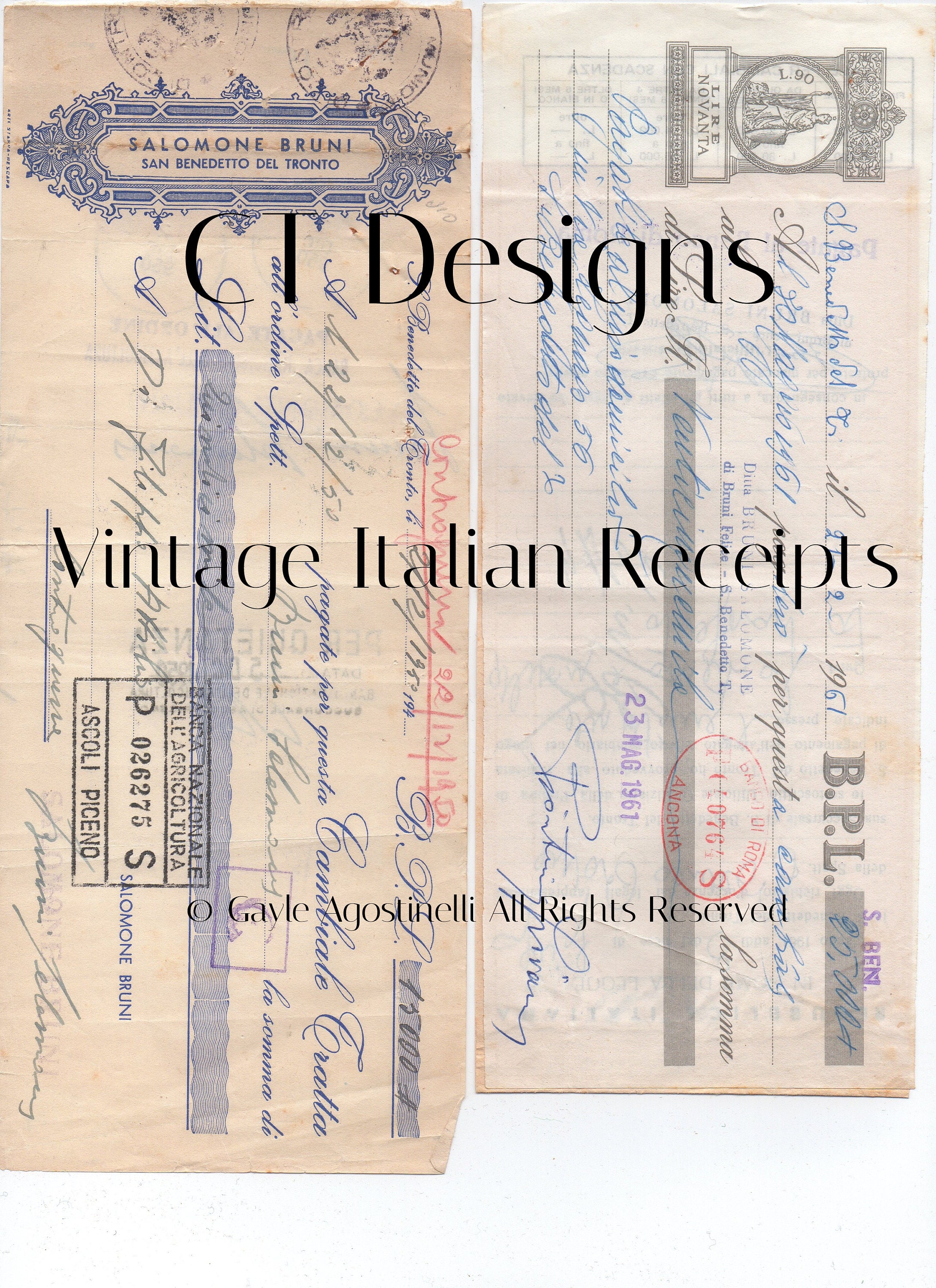Vintage Italian Receipts Digital Download Vintage - Etsy
