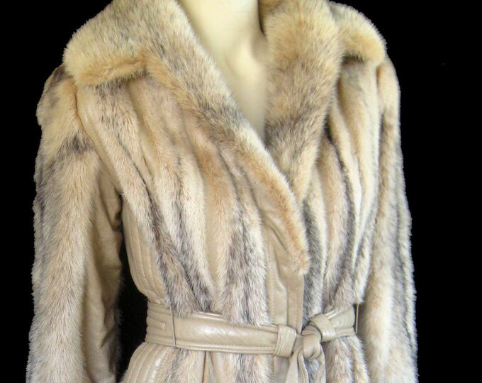 OLEG CASSINI Blush Cross MINK Fur Coat , Long Belted Leather Jacket ...