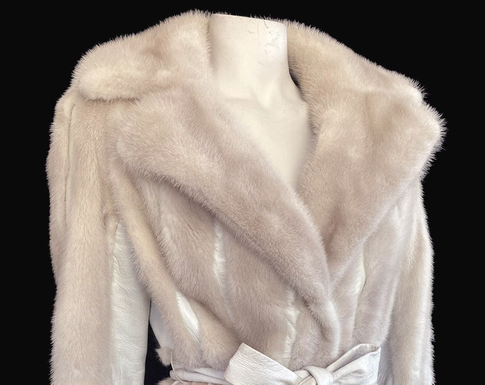 EMBA Lunaraine Mink Fur Coat, Beige Blonde Bolero Jacket, Belted ...