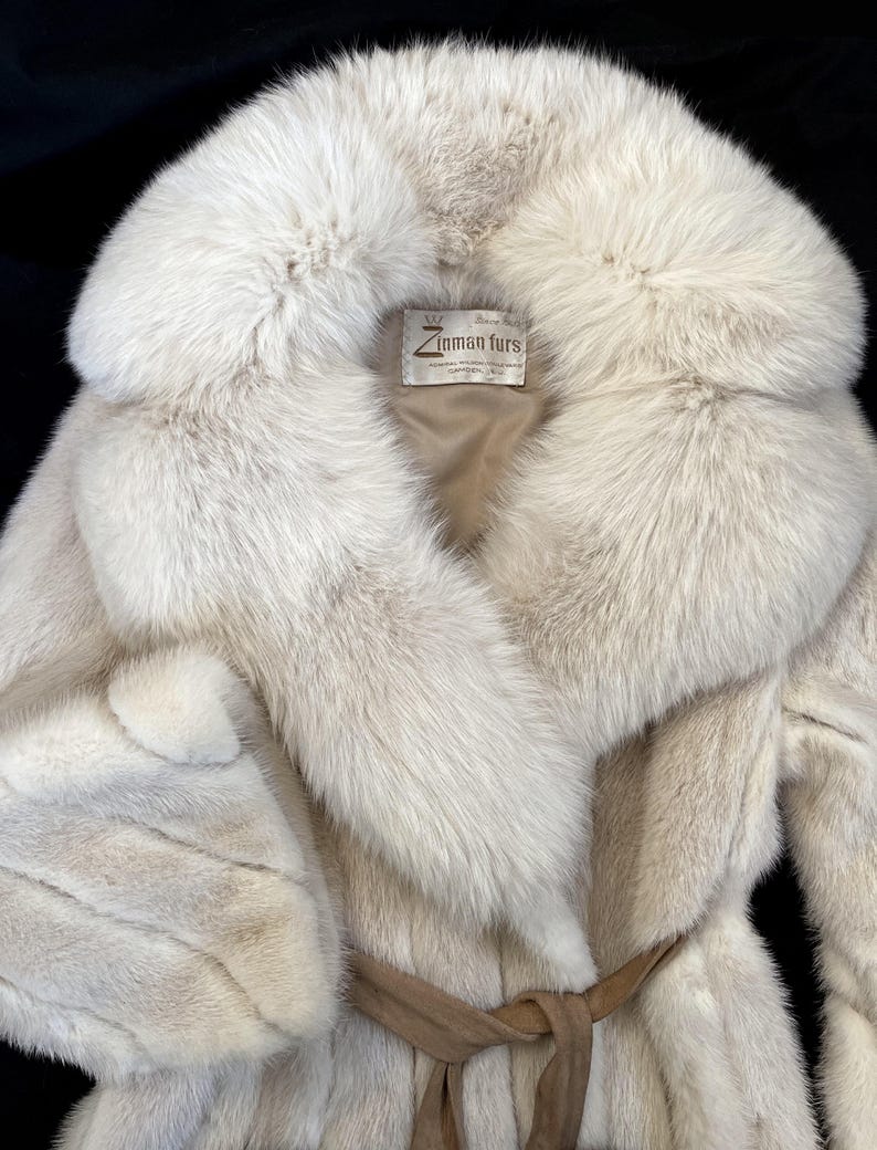 MINK & FOX Fur Coat, Snowtop Real Vintage Belted Jacket, Beige Blush ...