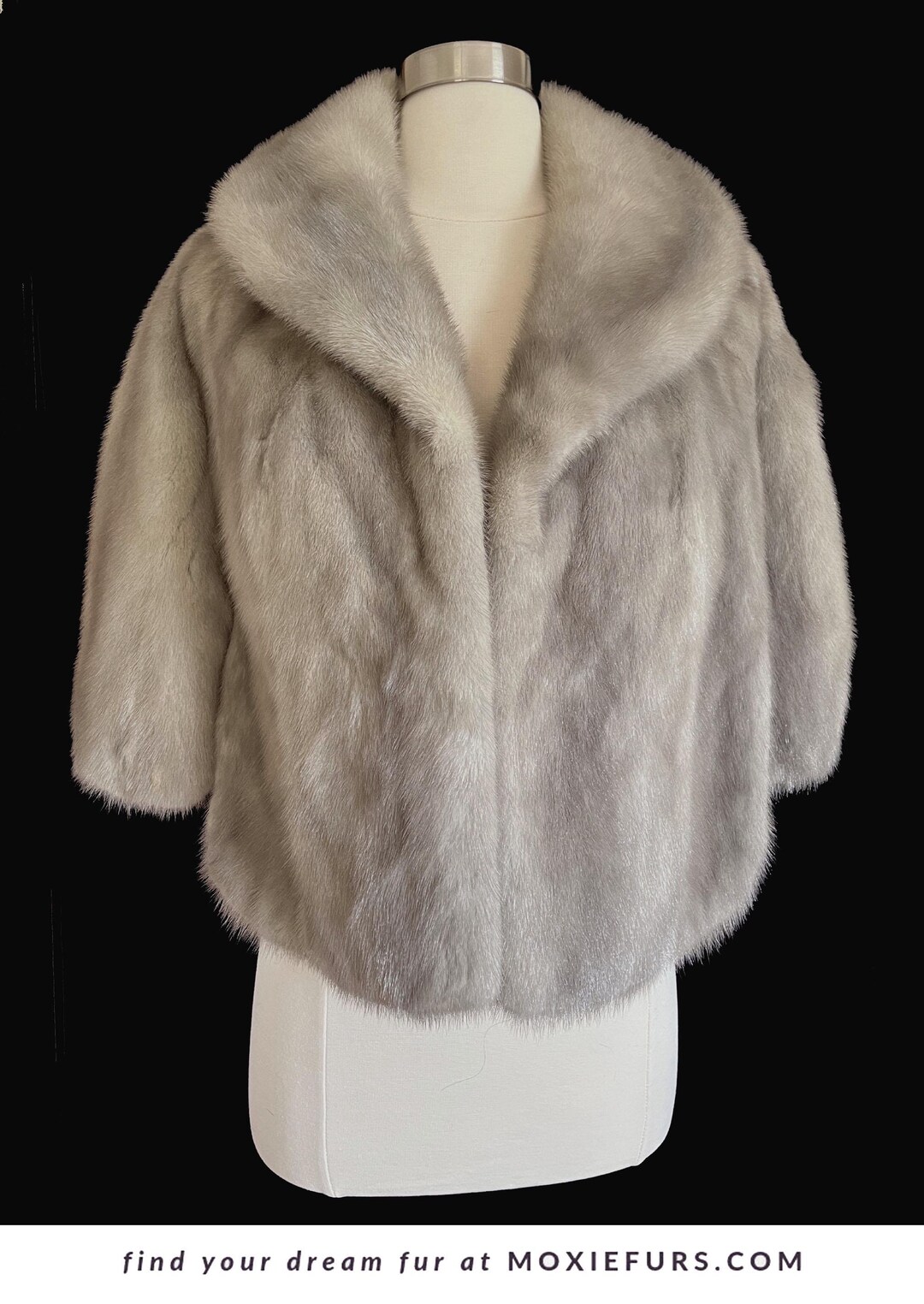 Silver MINK Fur Cape, Real Vintage Shawl, Sapphire Bridal Coat Stole ...