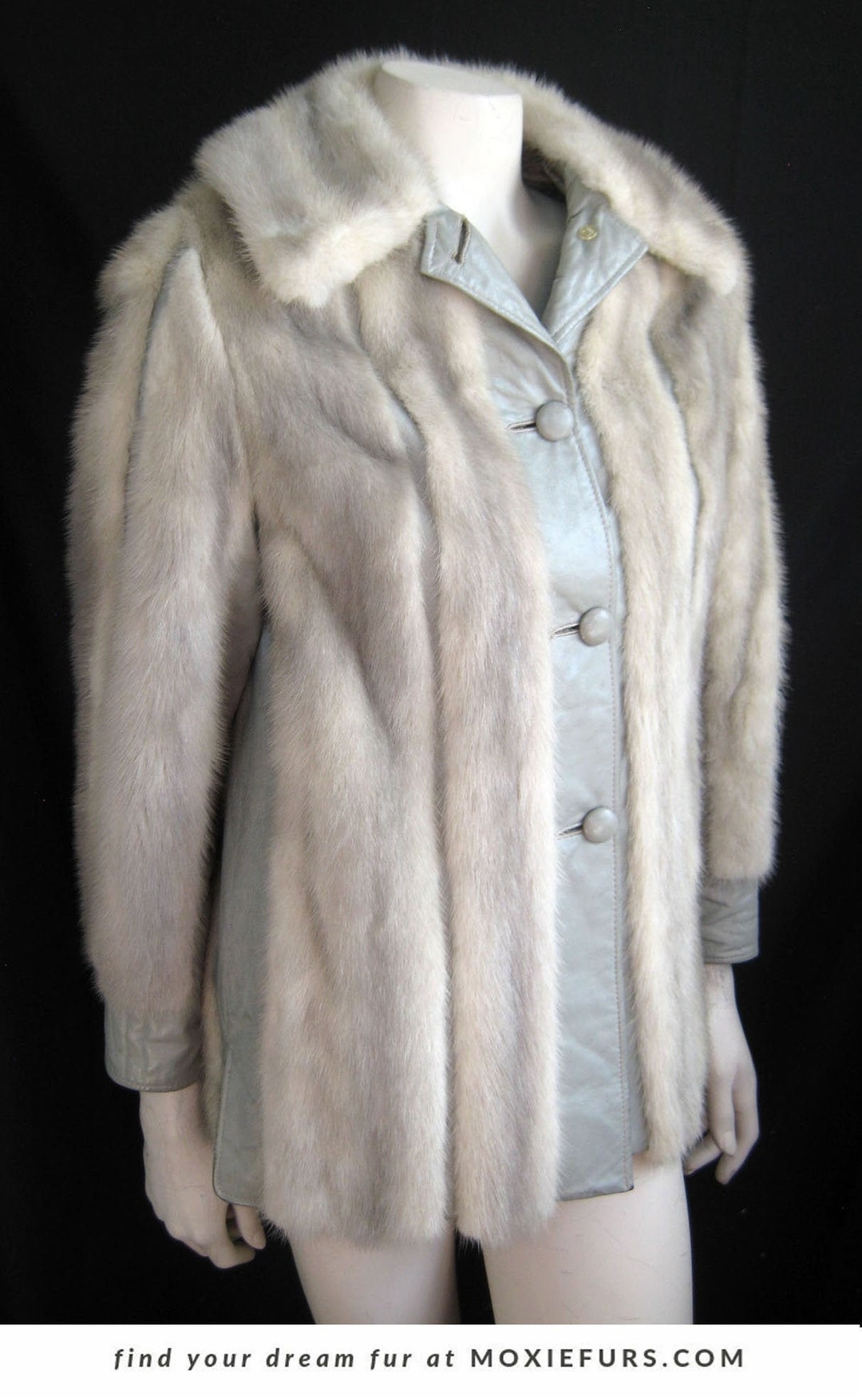 Silver MINK Fur Coat , Gray Retro Leather Jacket, Sapphire Real Fur ...