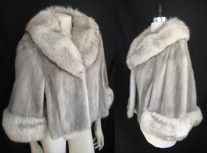 Silver MINK & White FOX Fur Stole Sapphire Real Fur Cape | Etsy