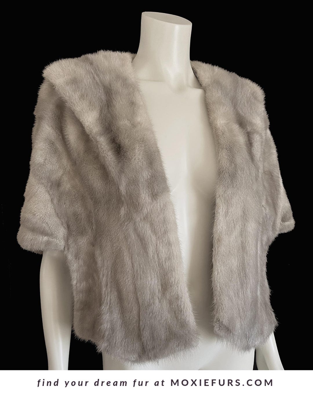 Silver MINK Fur Stole, Cerulean Real Vintage Shawl, Sapphire Winter ...