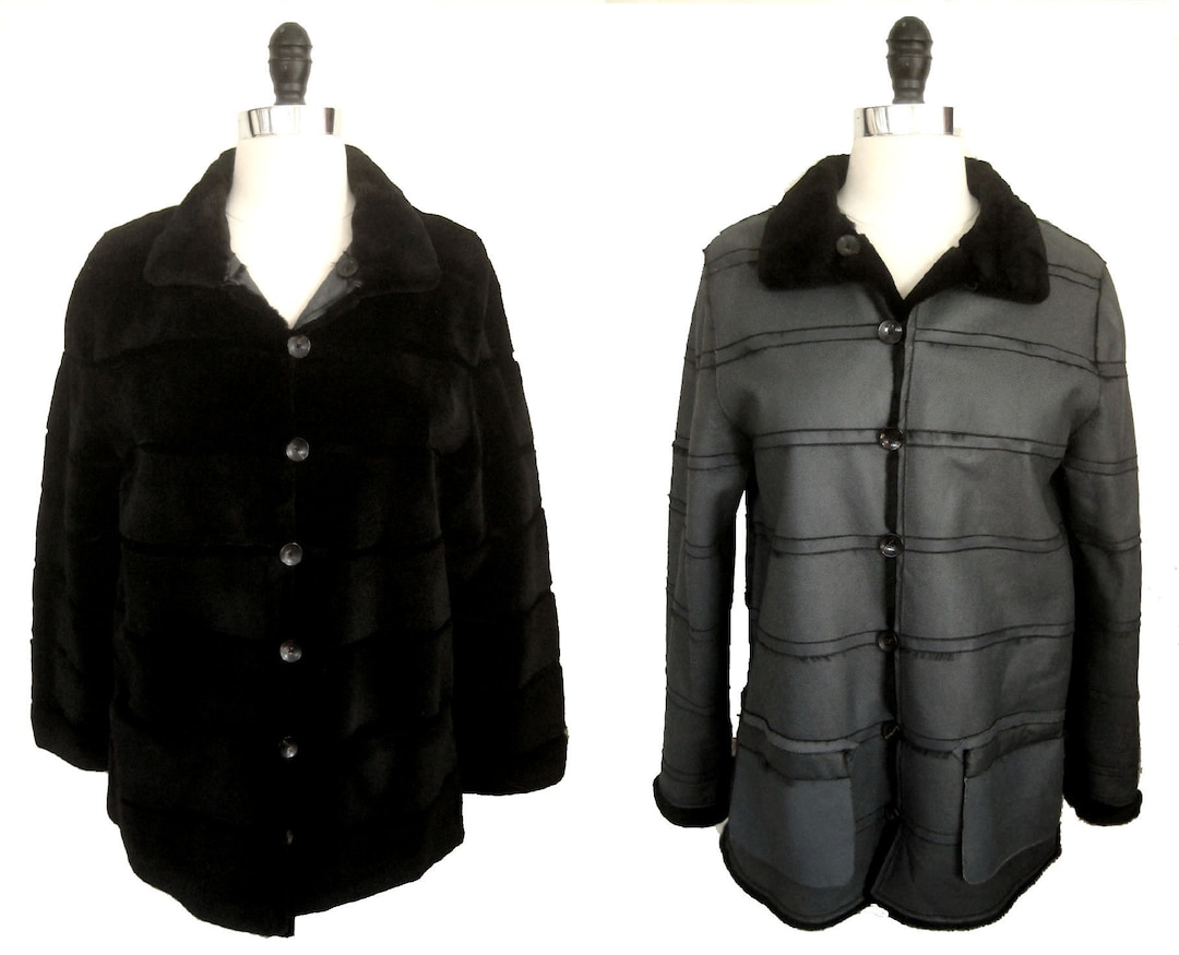 Anne Dee Goldin Reversible MINK Fur Leather Black Jacket , Gray Sheared ...