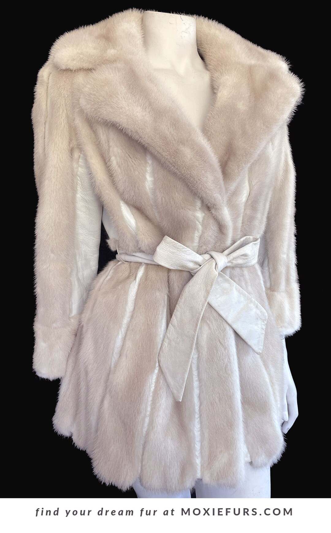 EMBA Lunaraine Mink Fur Coat, Beige Blonde Bolero Jacket, Belted ...