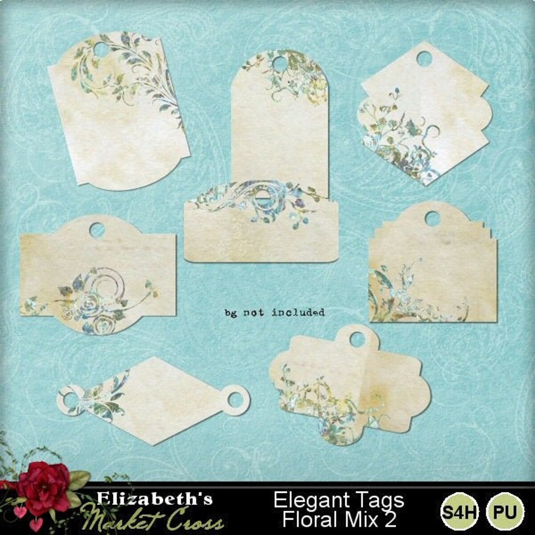 Digital Floral Mix Tags Teal Turquoise Junk Journal Printable Vintage ...