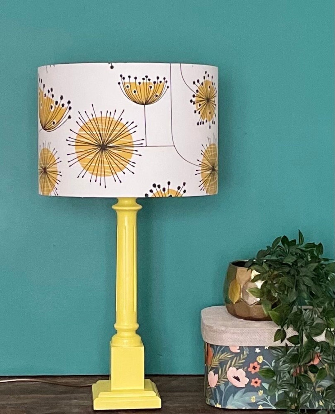YELLOW DANDELION Lampshade, Yellow Floral Lampshade, Yellow Table Lamp ...