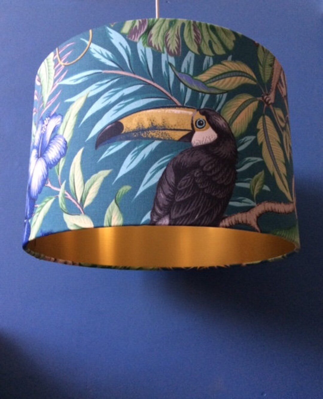Toucan Bird Lampshade, Green Tropical Jungle Print With Gold Lining - Etsy