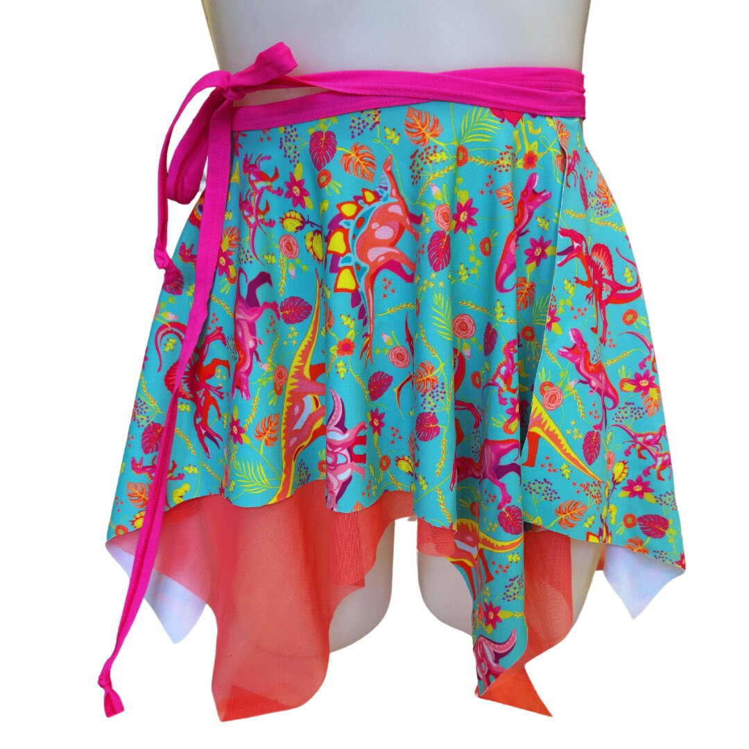 PASTEL PREHISTORIC | Asymmetrical Double Layer Tie Skirt, Rave Skirt ...