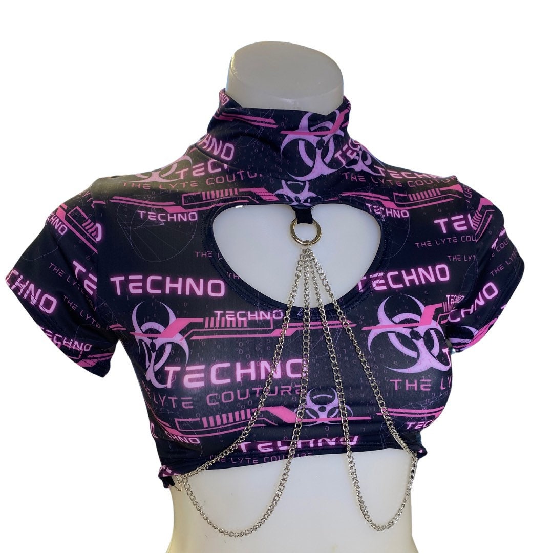 Pink Techno Crop Top: Rave Festival Cut Out Chain Top - Etsy