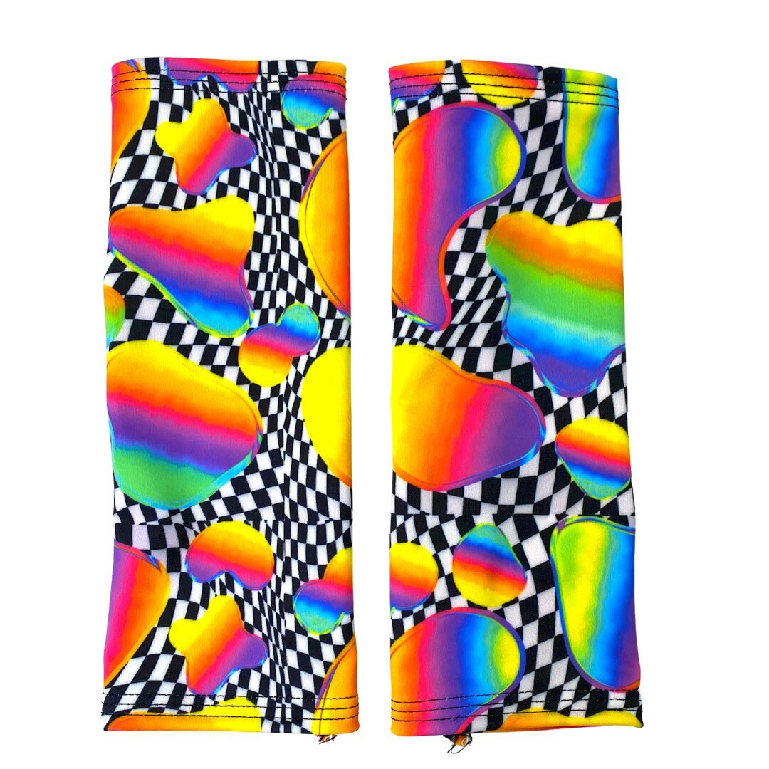 Retro Rave Fingerless Gloves: Rainbow Checkered Festival Accessories - Etsy