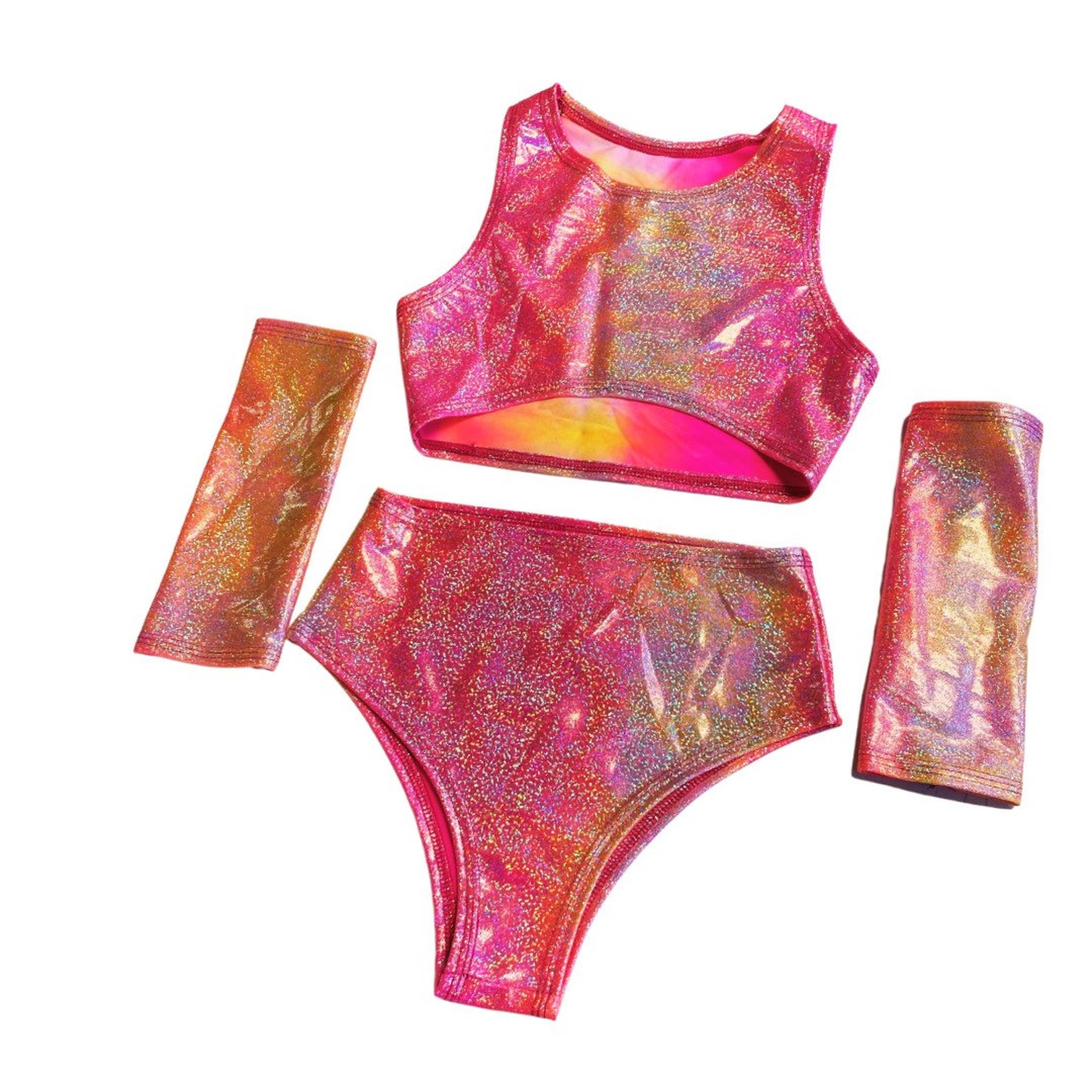 Holographic Crop Top: Pink Orange Rave Festival Top - Etsy