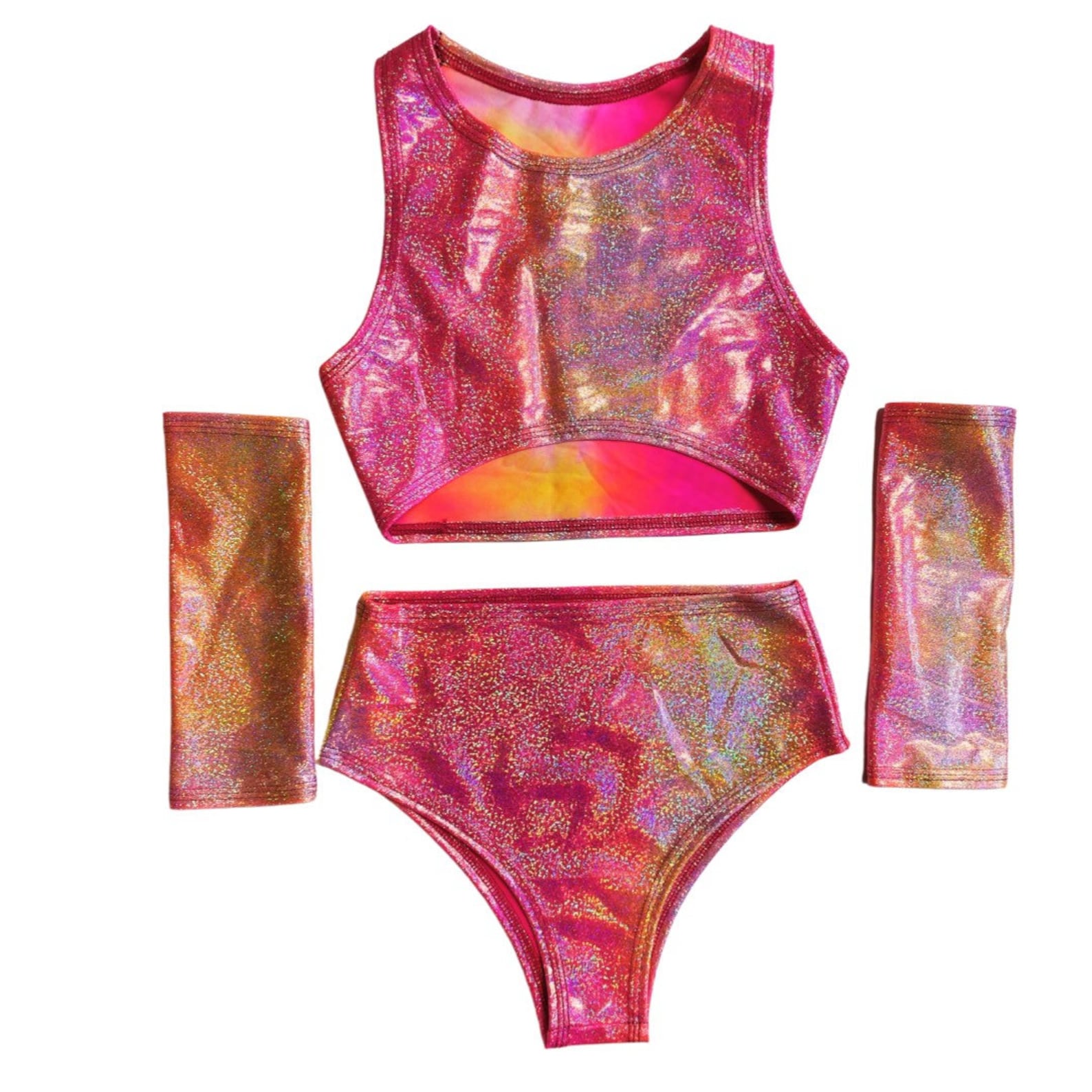 Holographic Crop Top: Pink Orange Rave Festival Top - Etsy