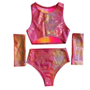 Holographic Crop Top: Pink Orange Rave Festival Top - Etsy