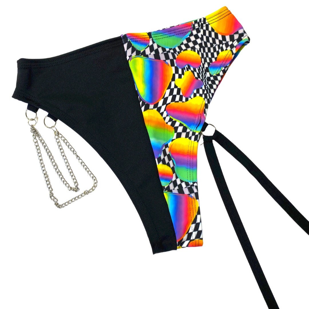 RETRO RAVE | High Waisted High Cut Chain Bottoms With Leg Wrap ...