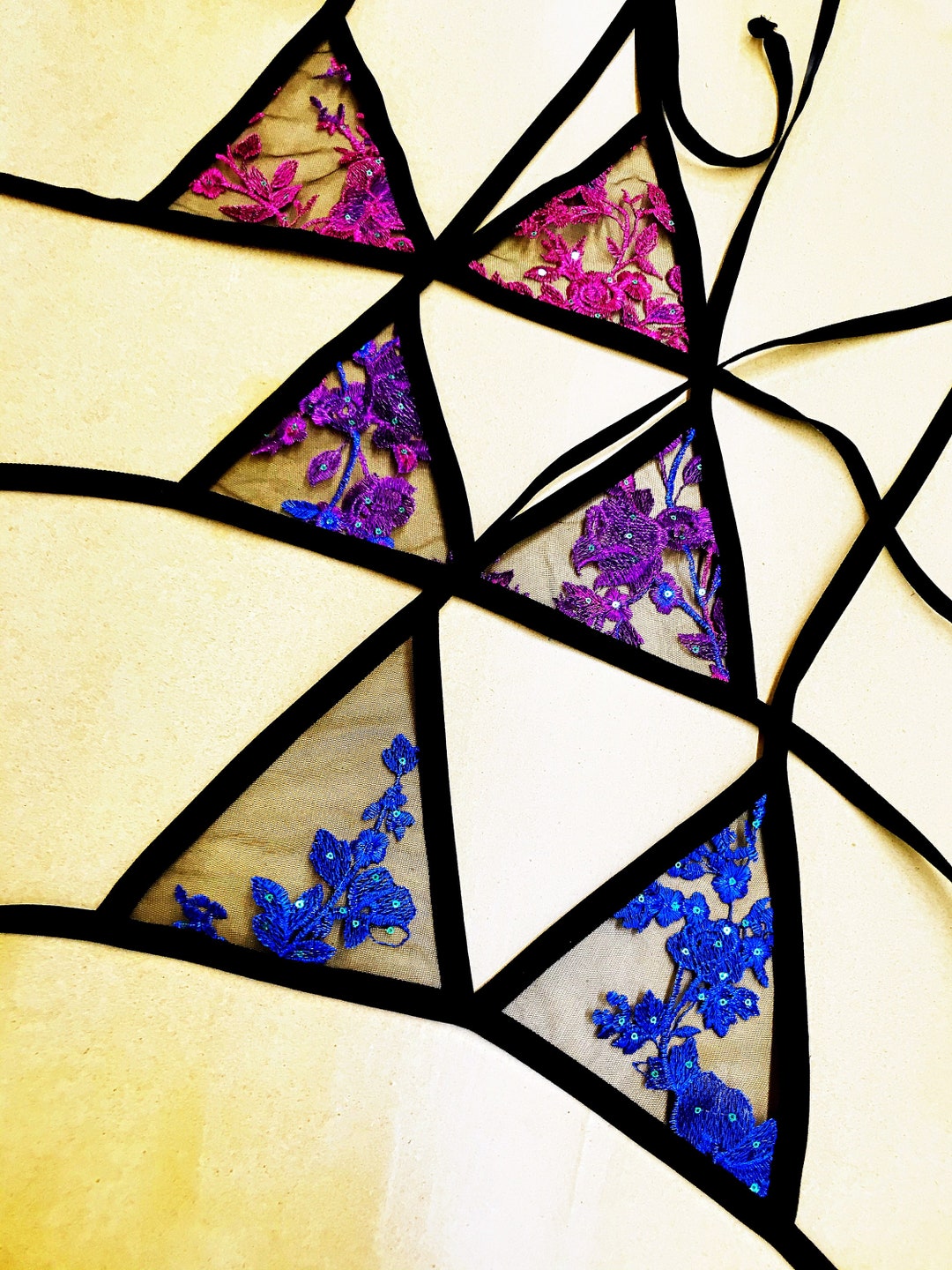 Floral Sequin Sheer Triangle Top: Women's Rave Festival Top - Etsy