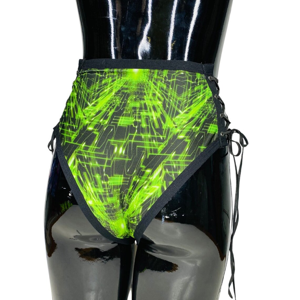 CYBER GRID High Waisted High Cut Side Tie Bottoms Festival - Etsy