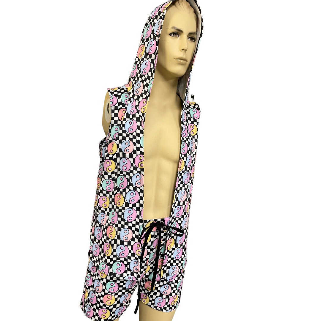 HARMONY CHECK | Slim Fit Men's Rave Hooded Tank Top Vest, Festival ...